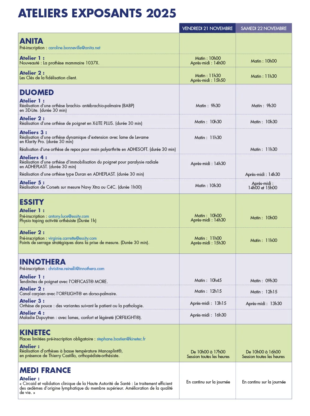 LES PROGRAMMES DES ATELIERS - SNOF